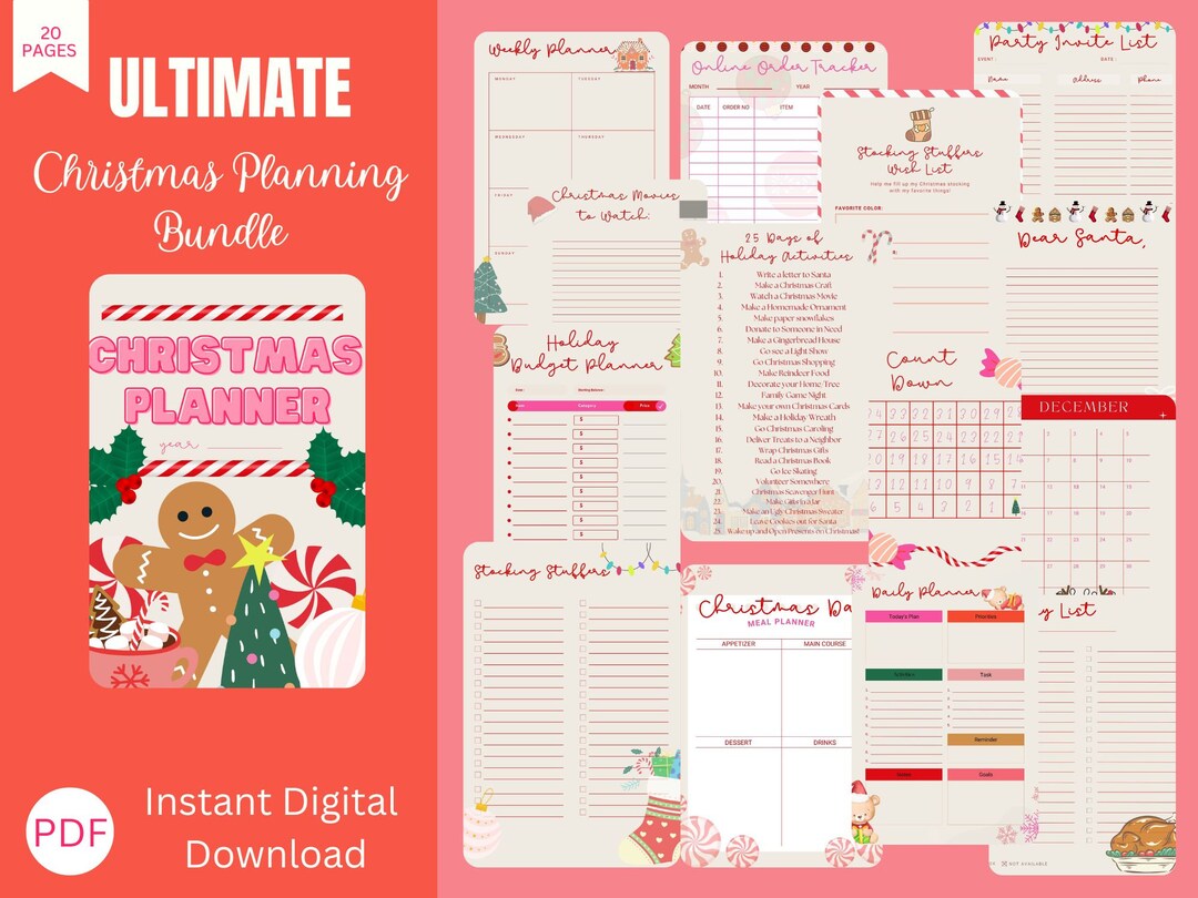 Printable Christmas Planner, Digital Download Holiday Planner, Holiday ...