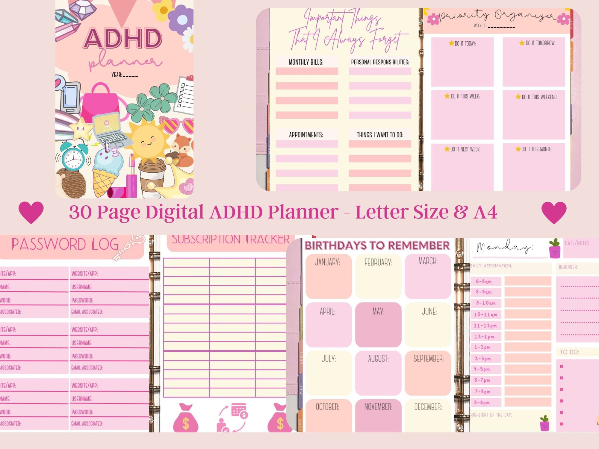 ADHD Planner I Printable ADHD Planner I Digital Planner for ADHD I Cute ...