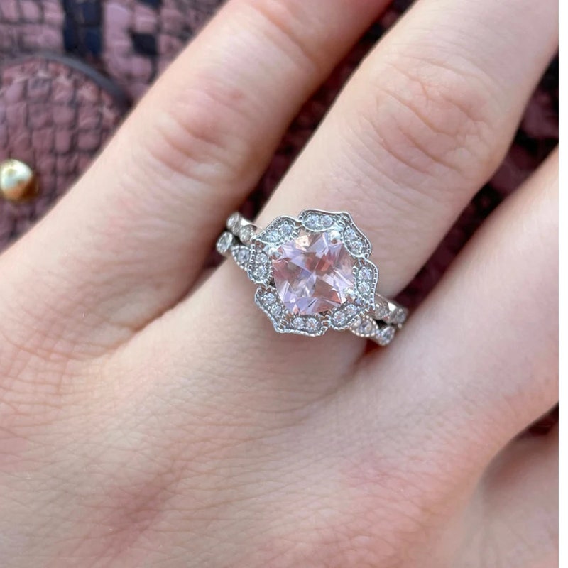 Pink Wedding Ring Set - Etsy