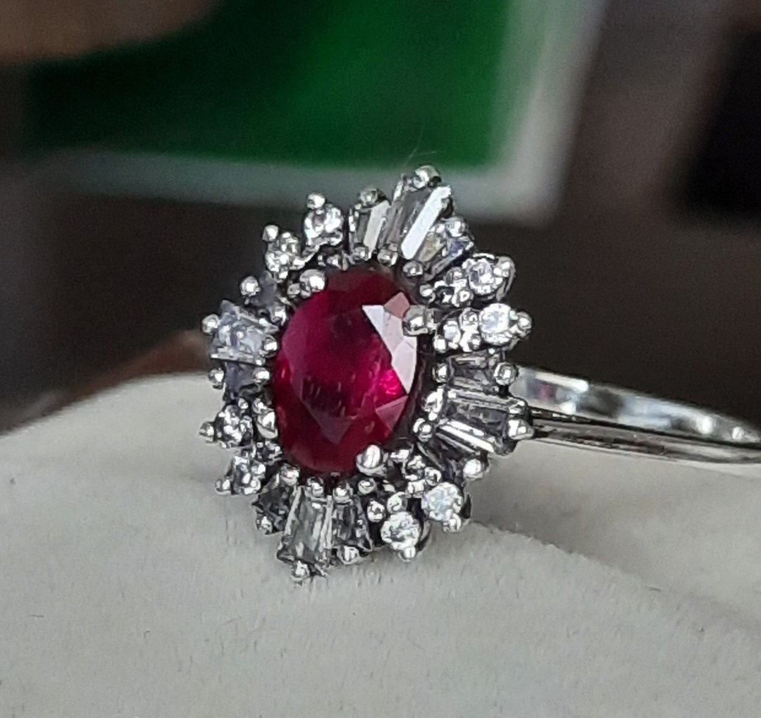Victoria Oval Ruby Ring Sterling Silver Engagement Promise Ring for ...