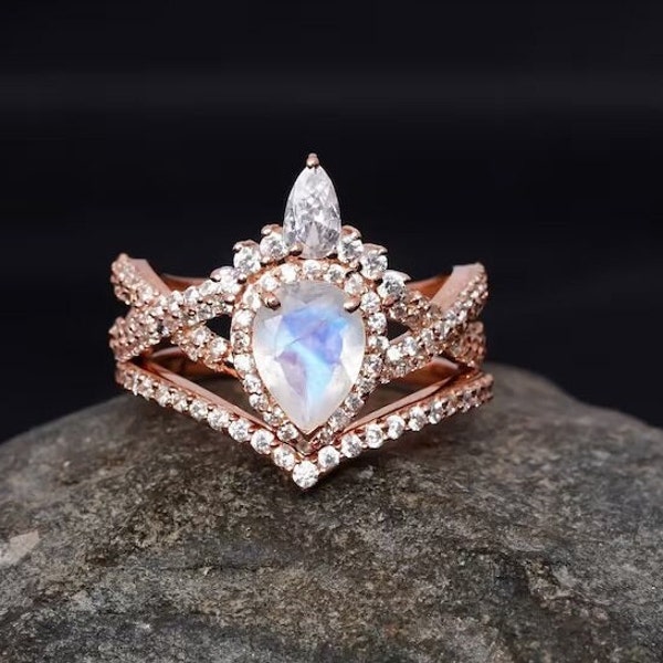 Moonstone Ring Set - Etsy