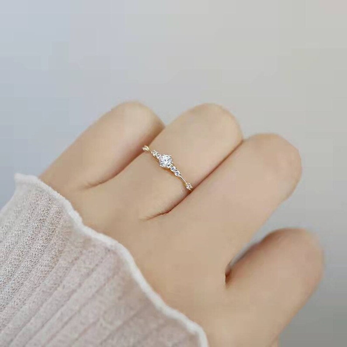 14K Gold Minimalist Gemstone Engagement Rings for Woman Pinky - Etsy