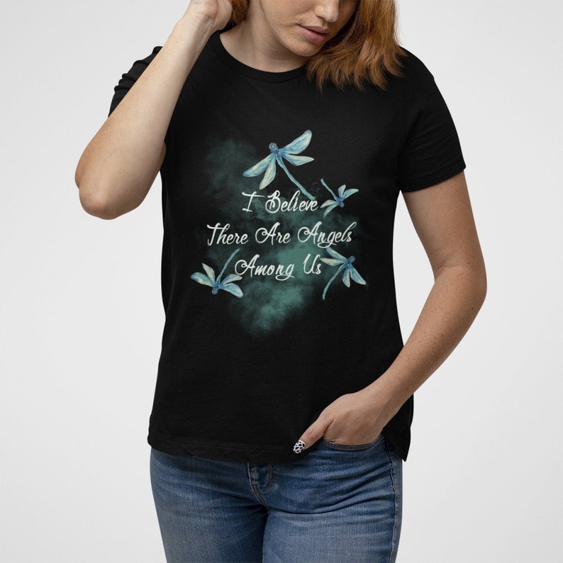 I Believe There Are Angels Among Us Shirt For Women Dragonfly T Shirt