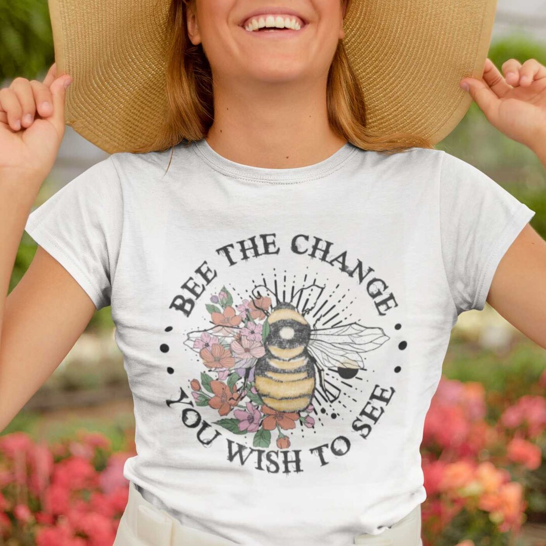 Bee the Change You Wish to See Floral Botanical Bee Biology Shirt for ...