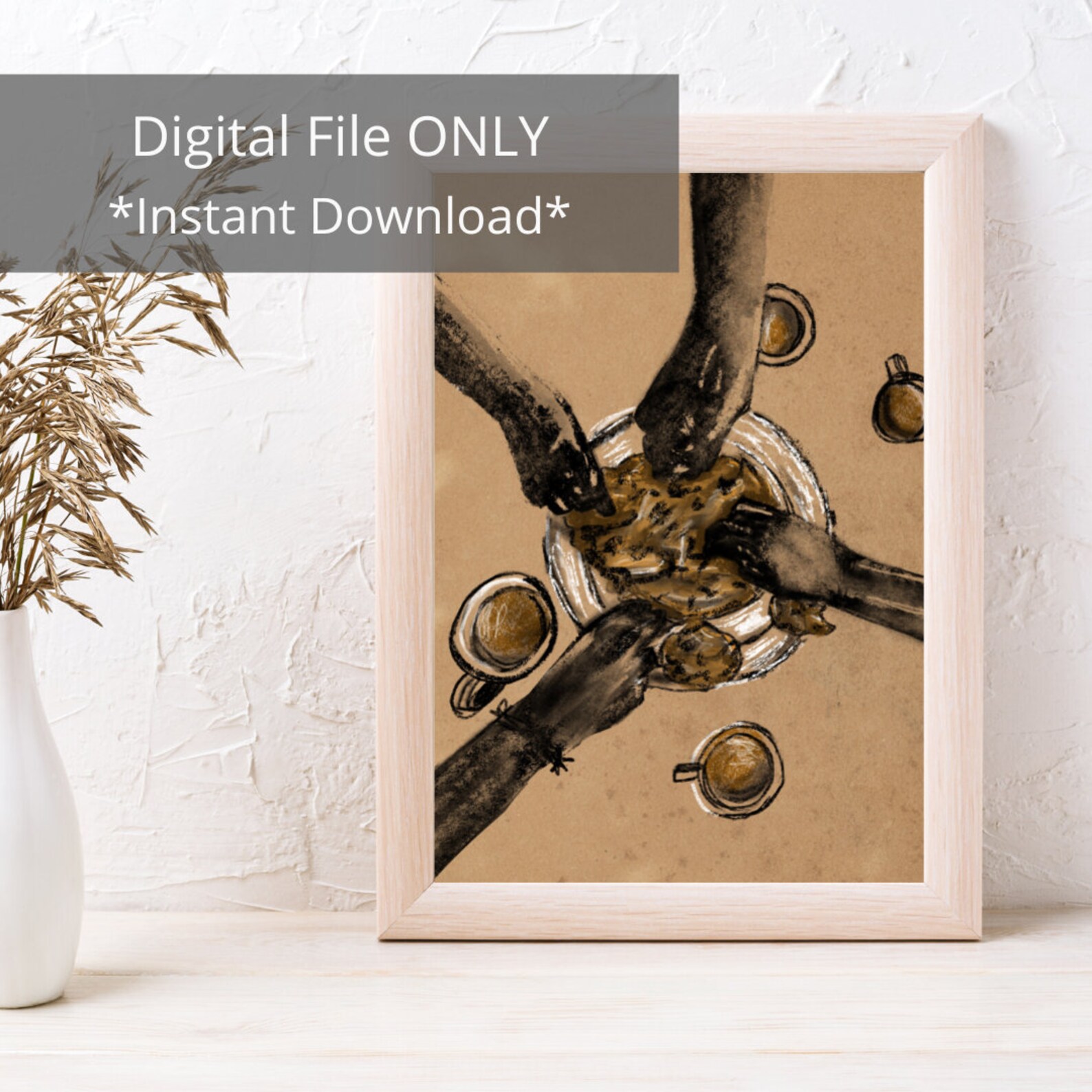 Chapati and Chai Charcoal Drawing African Printable Wall Art Digital ...