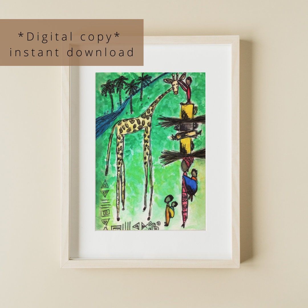 Giraffe Art | African Watercolor | Animal Art | Kid's Room | Culture ...