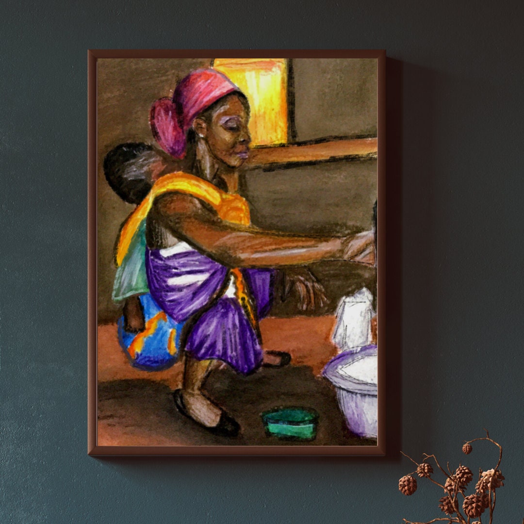 Mother Cooking | African Watercolor | Portrait | Kitchen Art ...