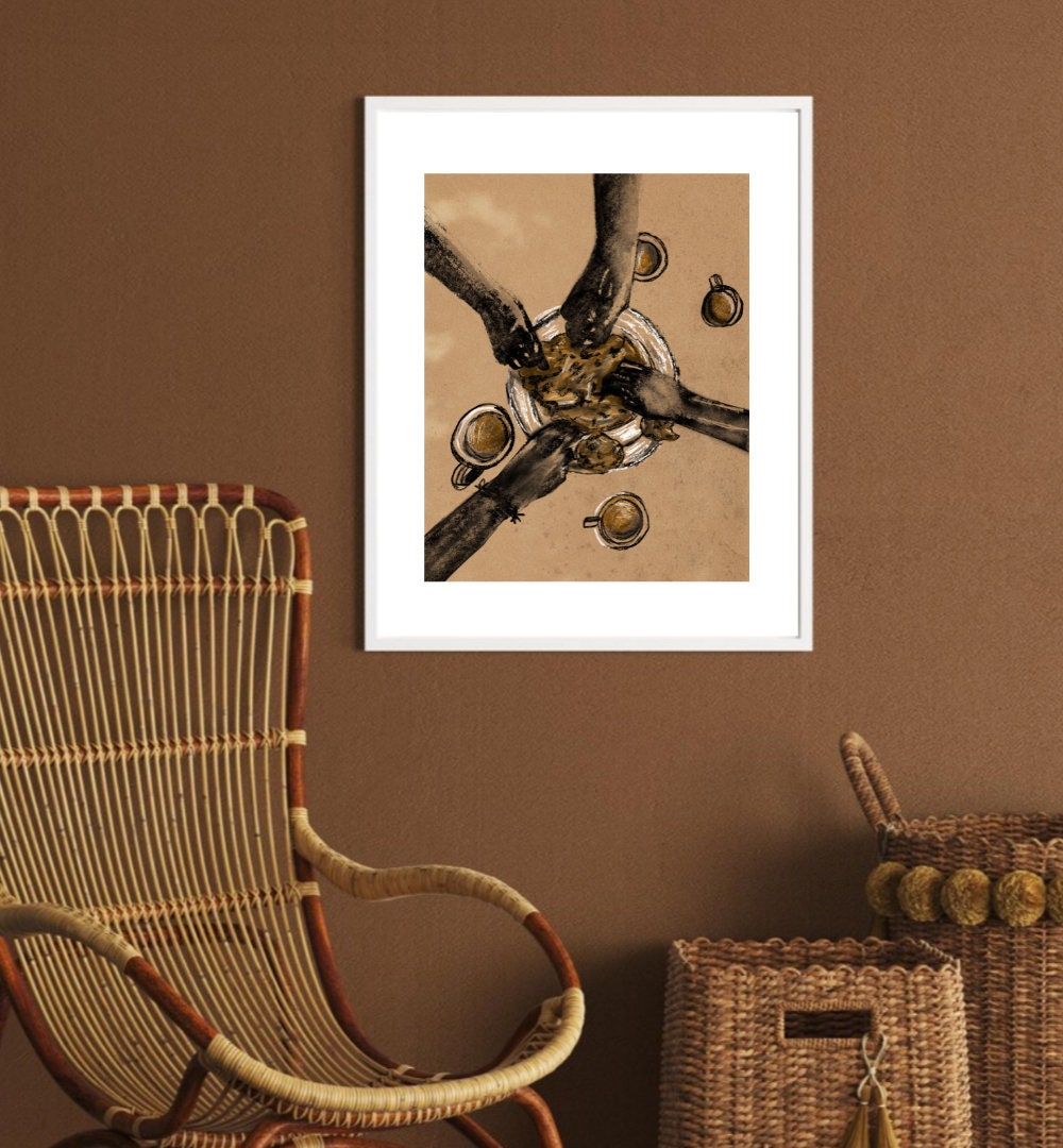 Chapati and Chai Charcoal Drawing African Printable Wall Art Digital ...