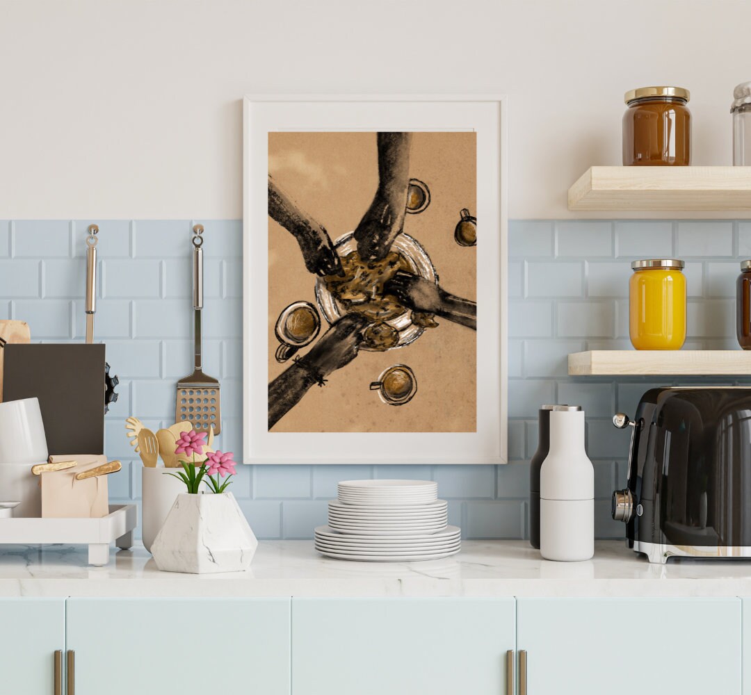 Chapati and Chai Charcoal Drawing African Printable Wall Art Digital ...