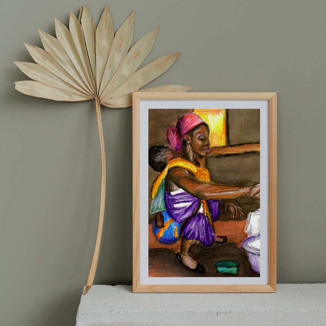 Mother Cooking African Watercolor Portrait Kitchen Art Printable Wall ...