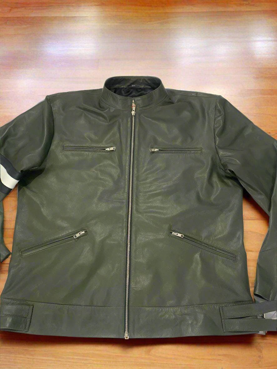 Men's Green Leather Jacket Cafe Racer Jacket Real Leather Biker Jacket ...