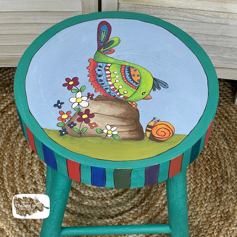 Hand Painted Wooden Stool - Etsy