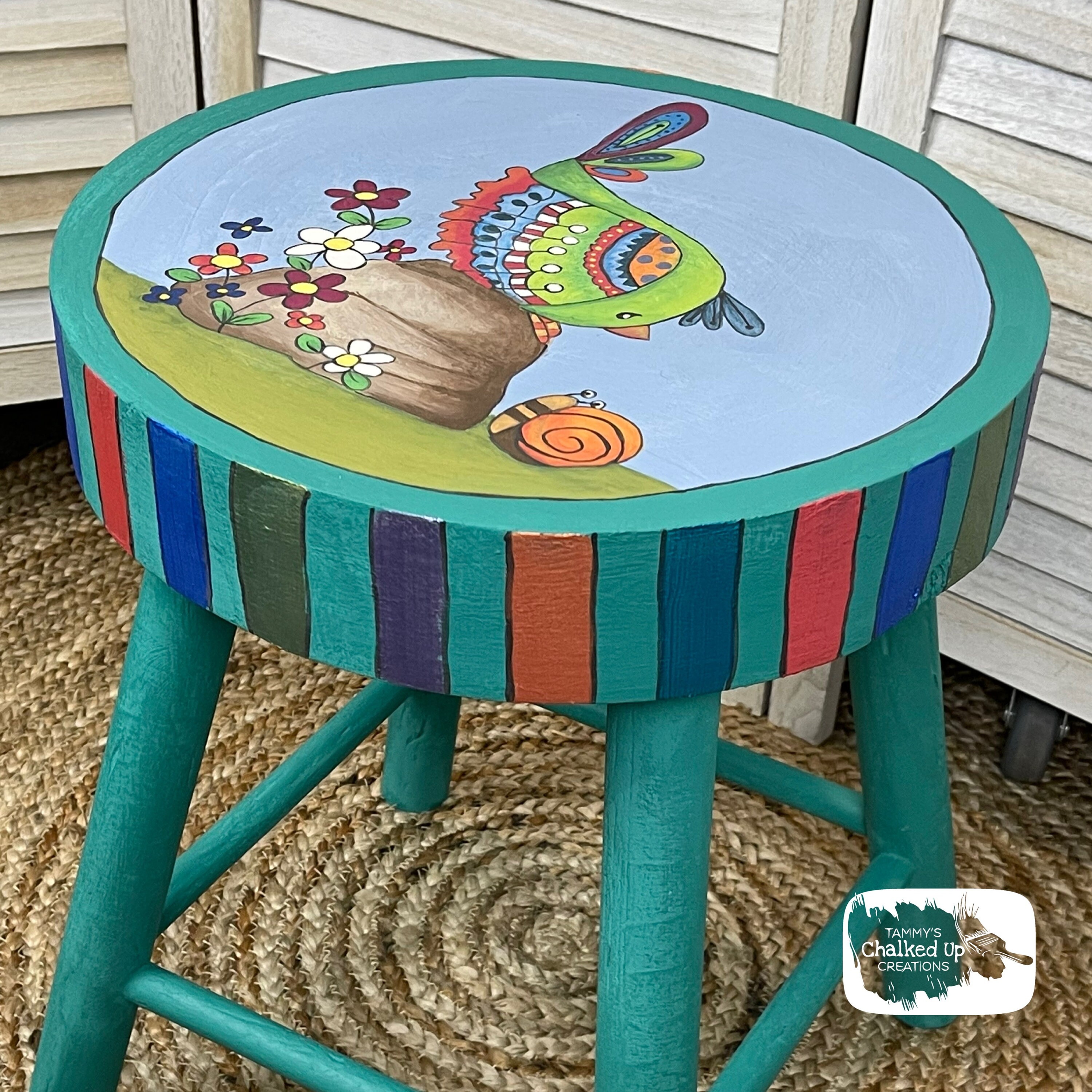 Hand Painted Wooden Stool - Etsy