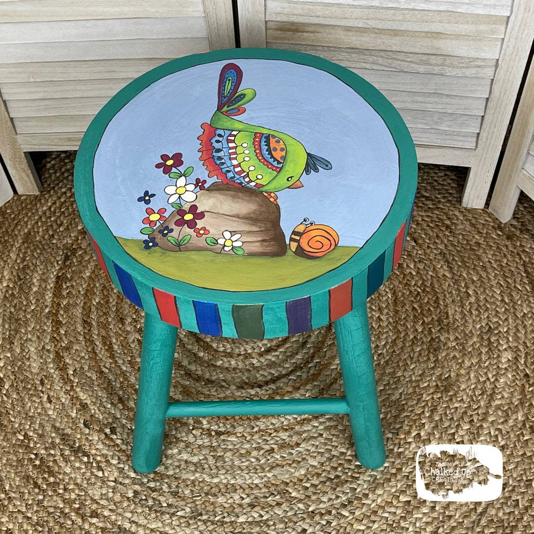 Hand Painted Wooden Stool - Etsy