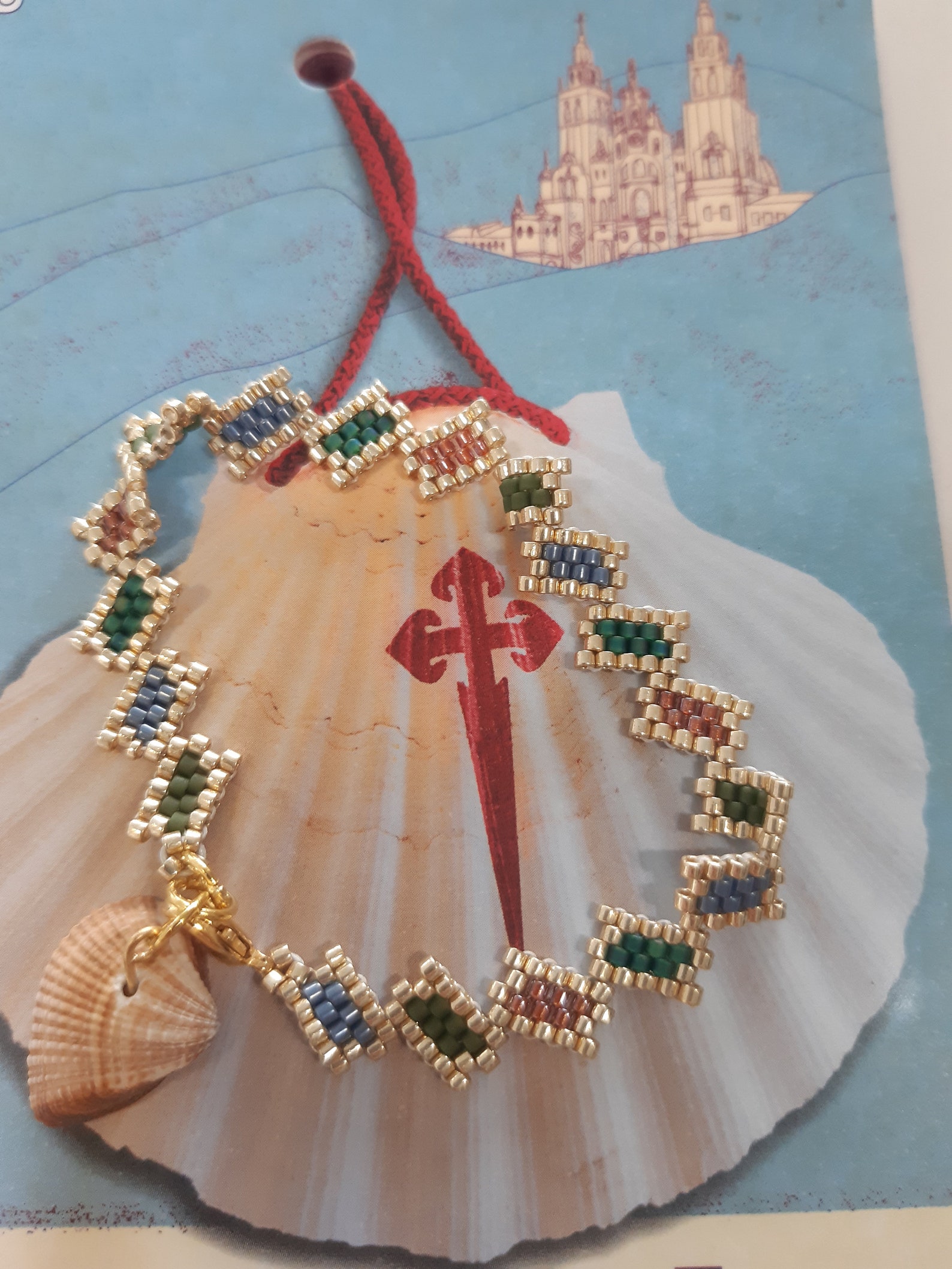 Beaded Multi-coloured Peyote Stitch Camino Bracelet With Symbolic ...