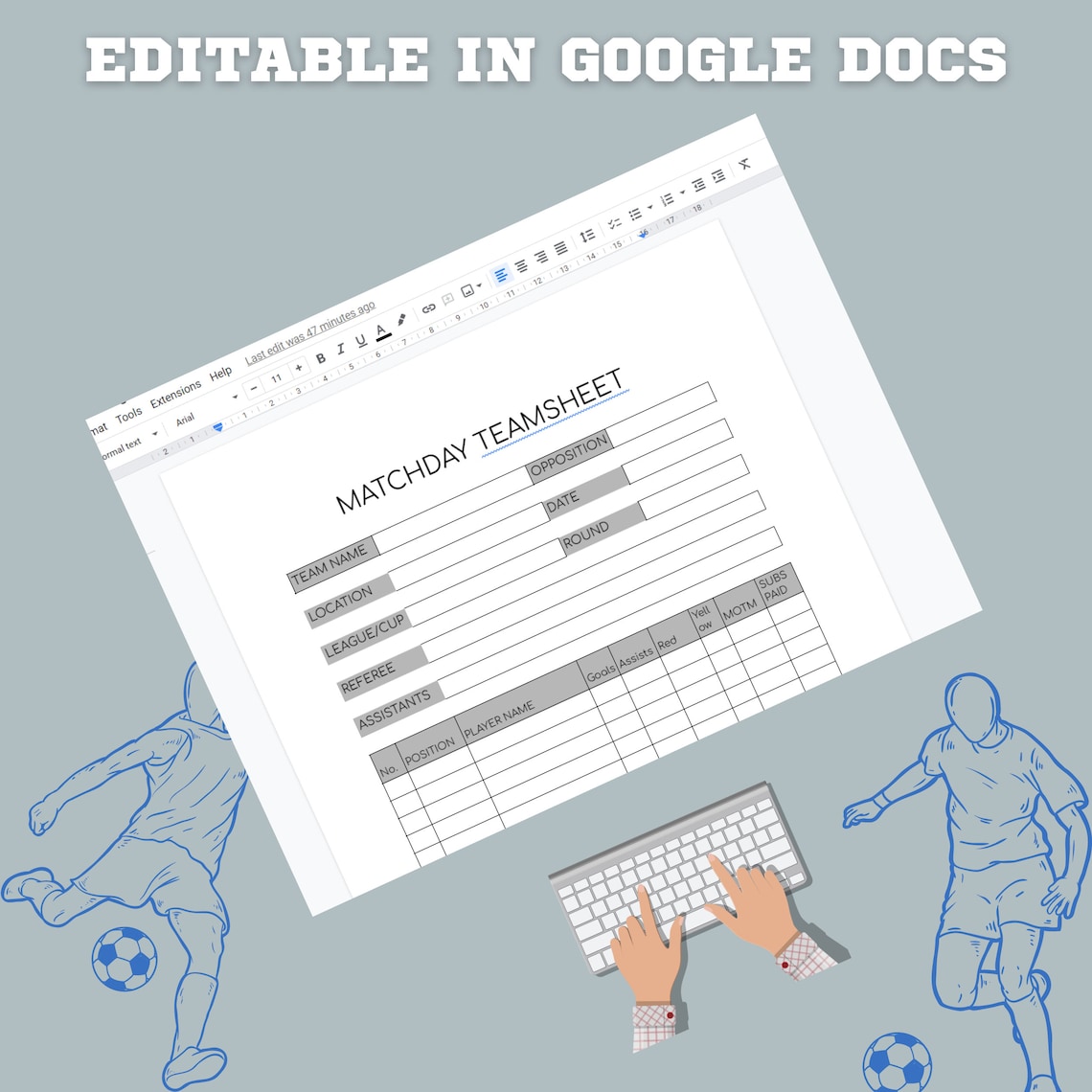 Football Match Teamsheet | Team Roster | Digital Download | Printable ...