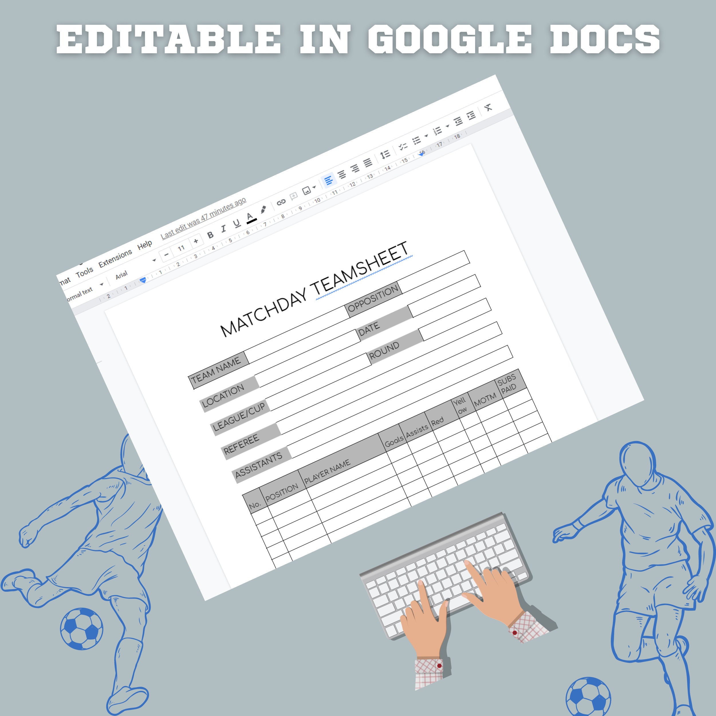 Football Match Teamsheet | Team Roster | Digital Download | Printable ...