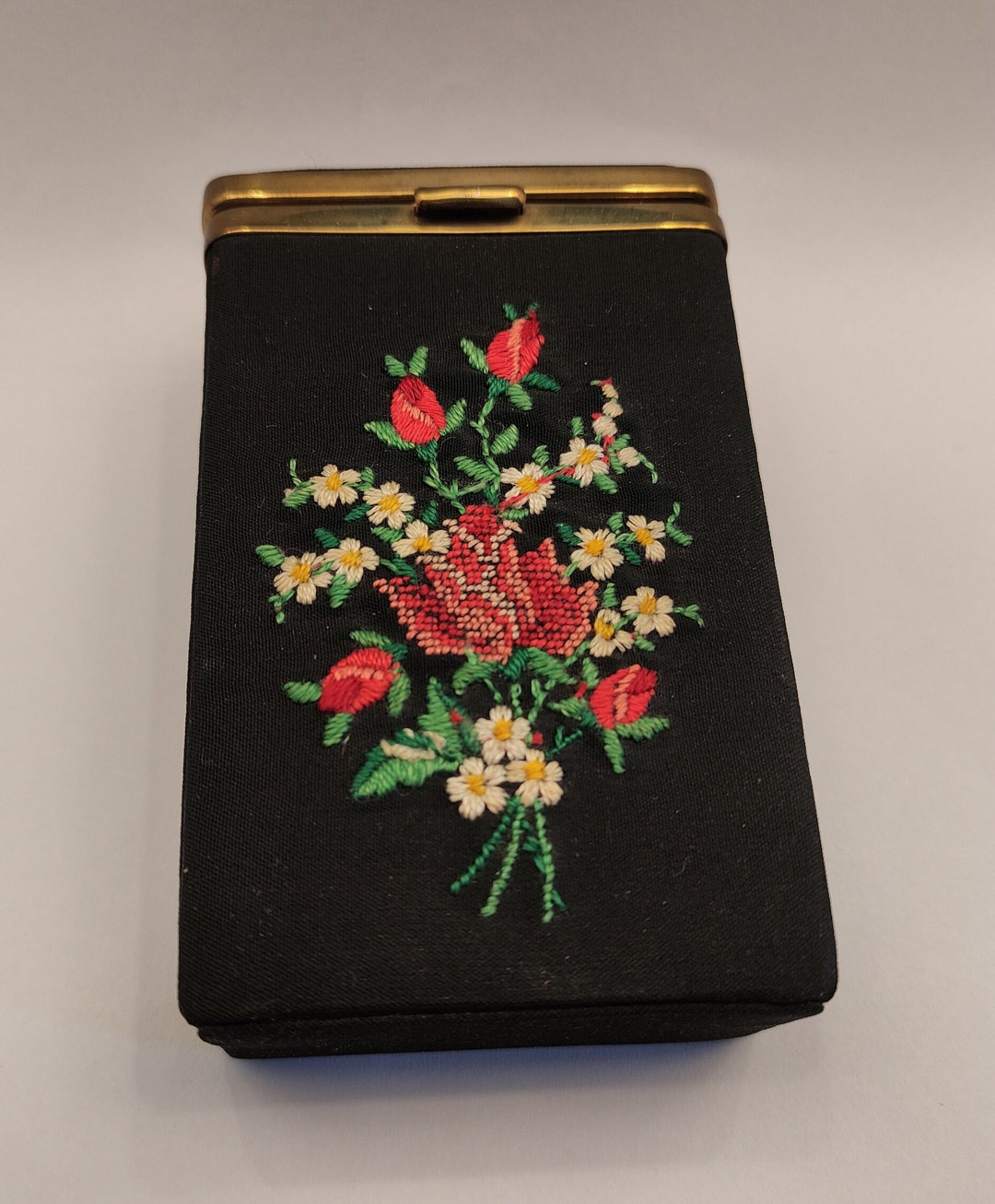 Vintage Collectible Petit Point Needlework With Embroidered Flowers ...