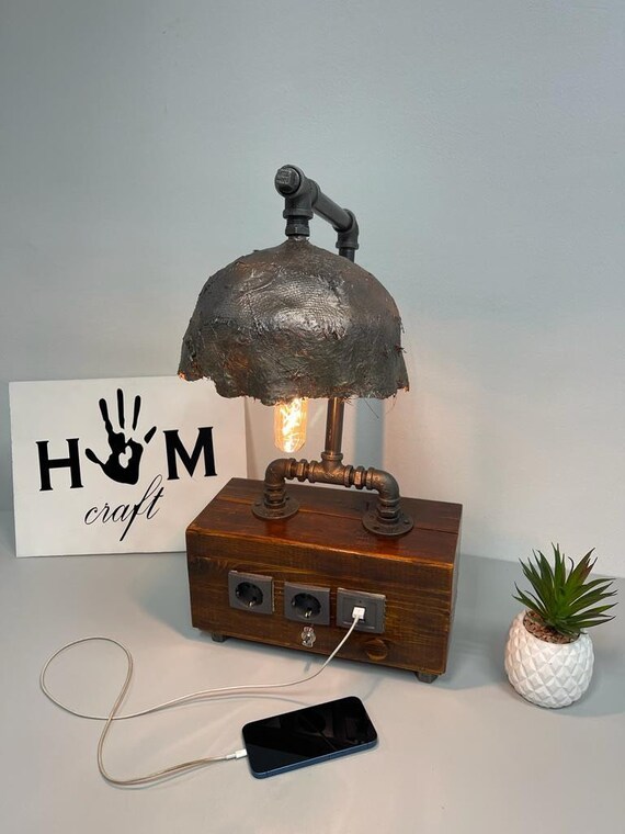 Industrial Edison Style Desk Lamp With USB Adapters and Power - Etsy