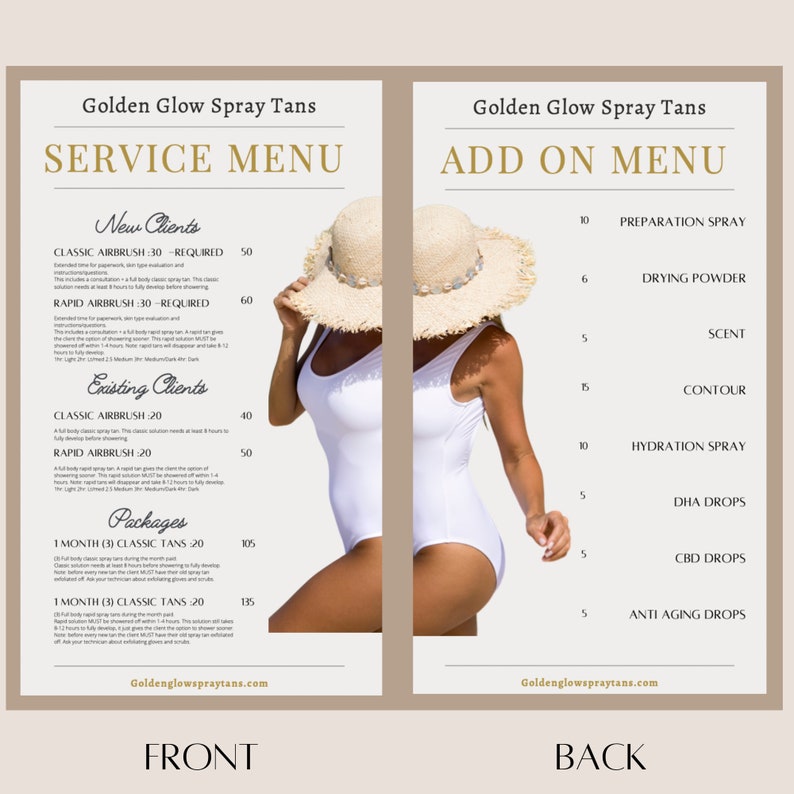 Spray Tan Airbrush Services Sunless Tanning Menu Canva Design Template ...