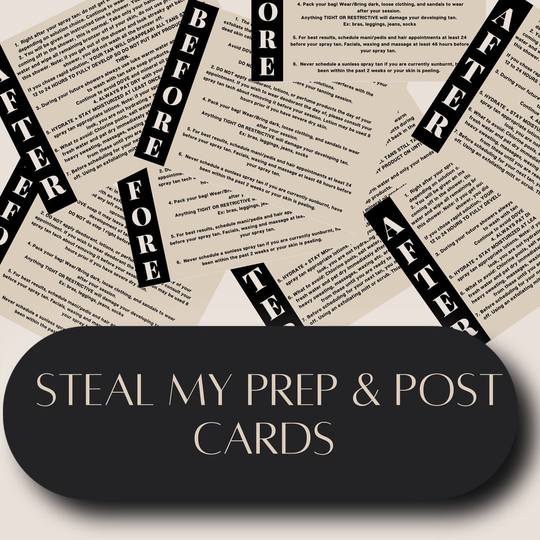 Spray Tan Spray Tan Cards Prep and Post Instructions Card Before and ...