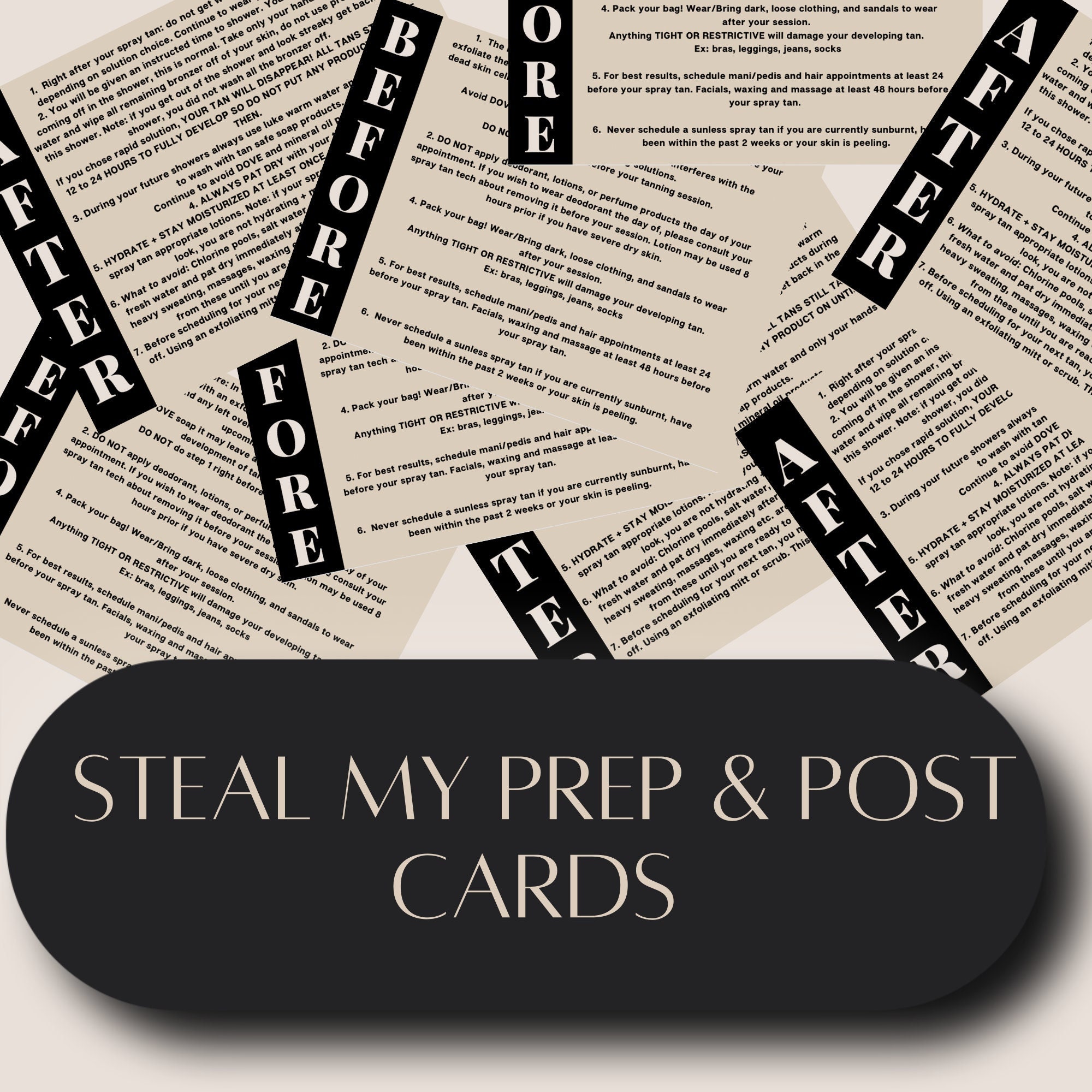 Spray Tan Spray Tan Cards Prep and Post Instructions Card Before and ...