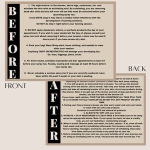 Spray Tan Spray Tan Cards Prep and Post Instructions Card Before and ...