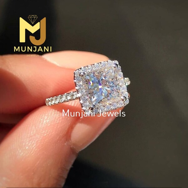 Princess Cut Diamond Halo Ring - Etsy