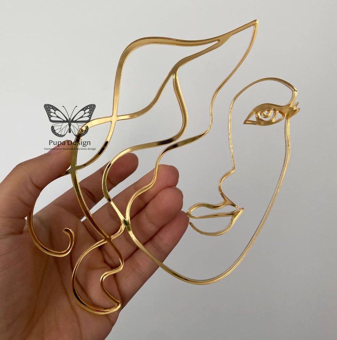 Line Silhouette Cake Topper,woman Face Cake Topper,ladies Face Line Art ...