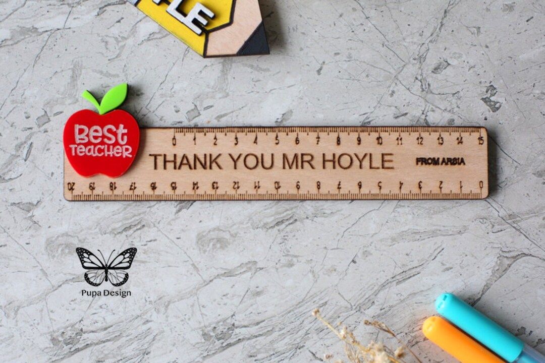 Personalised Wooden Ruler, Engraved 20cm Teacher Ruler, Thank You ...