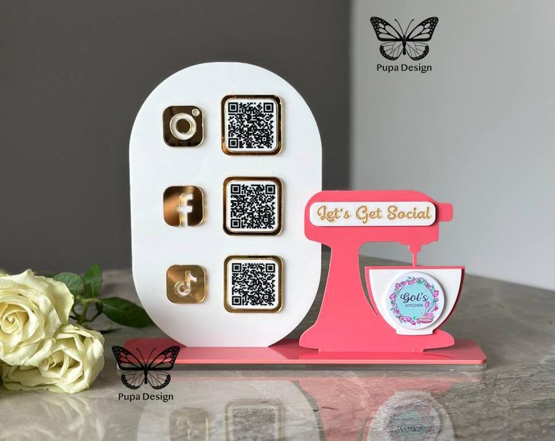 Acrylic Social Media QR Code Sign: Bakery Display, Facebook, Instagram ...