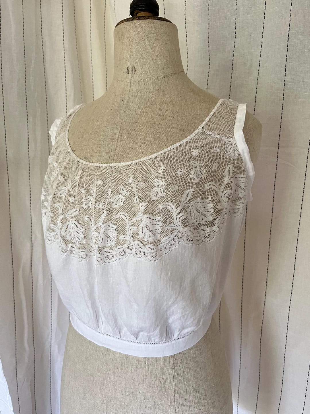 Antique Edwardian Victorian Corset Cover Lace Camisole Crop Top Bustier ...