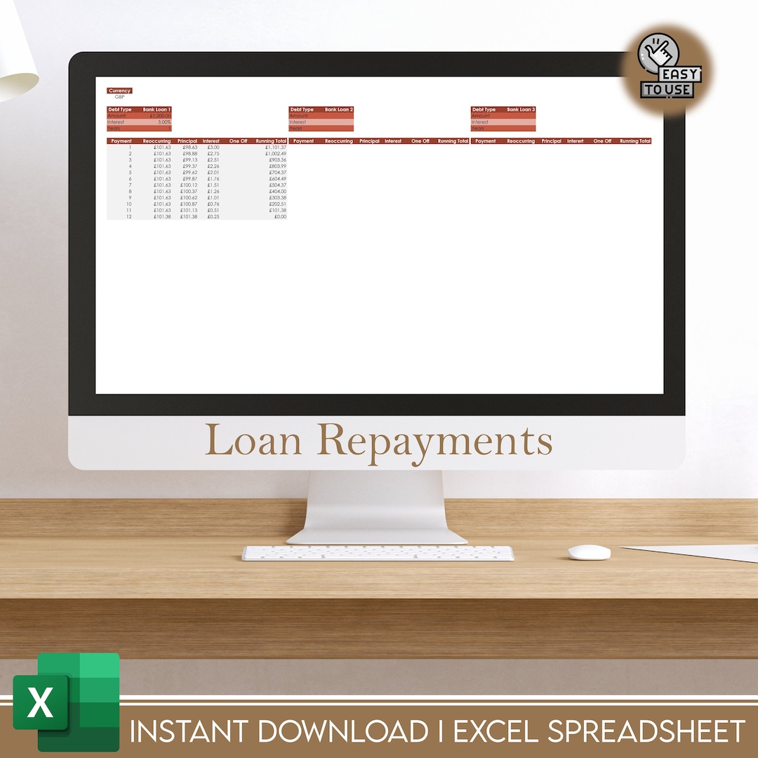 Loan Repayment Spreadsheet - Etsy