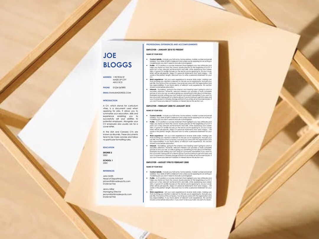Cv/résumé Template - Navy - Etsy