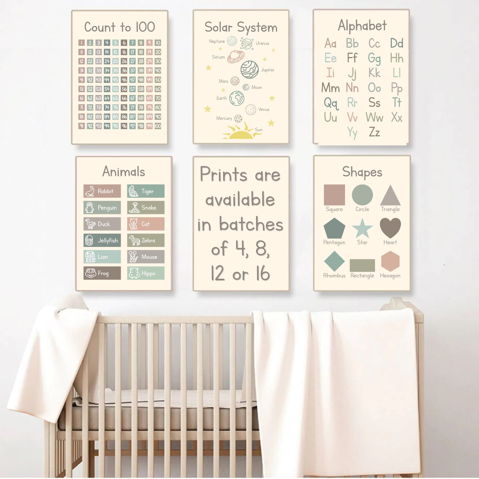 Set of 8 Educational Poster Set for Playroom or Nursery, Kids and ...