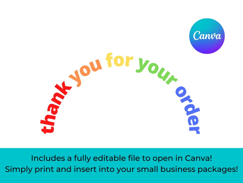 Rainbow Thank You Card Template, Thank You Card Insert, Editable Canva ...