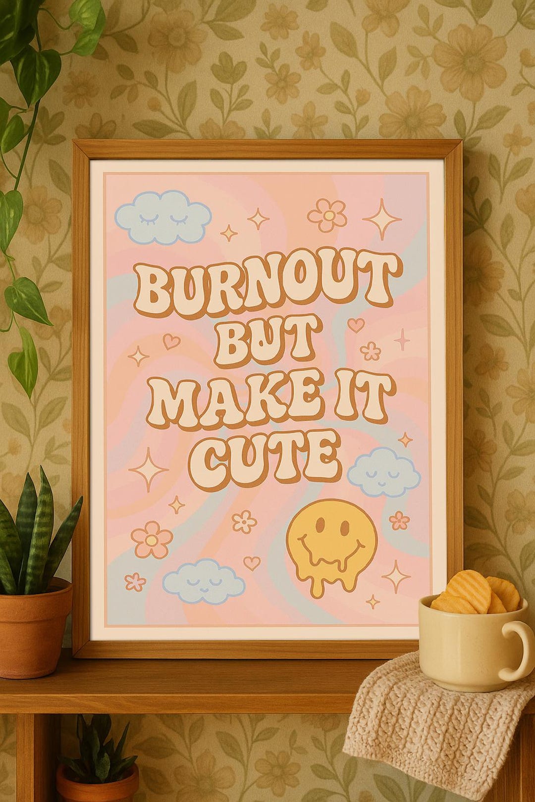 Retro Burnout Poster – 70s Pastel Mental Health Art (digital Download ...