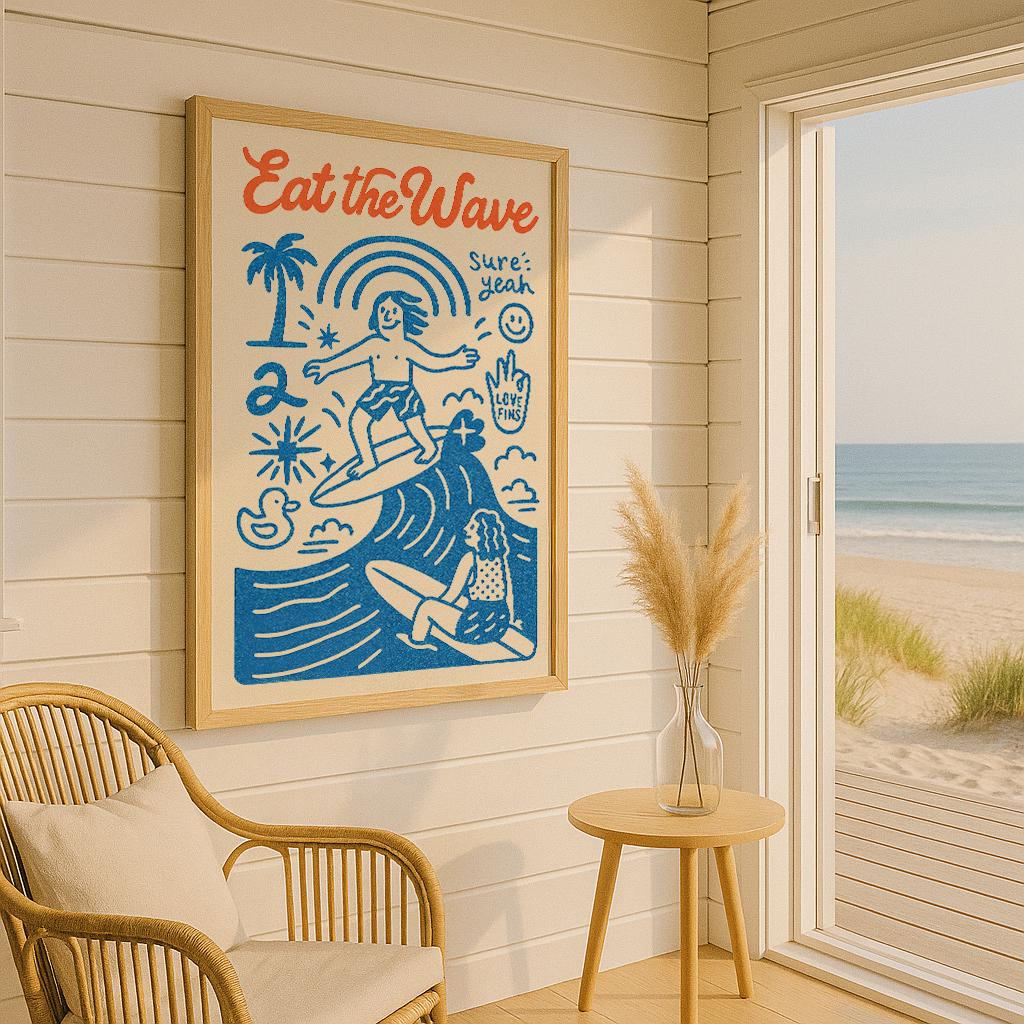 Retro Surf Poster: Playful Beach Doodle Illustration (digital Download ...