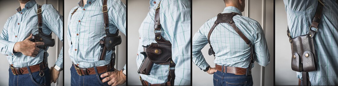 Colt 1911 Custom Made Leather Shoulder Spider Holster Vintage Look ...