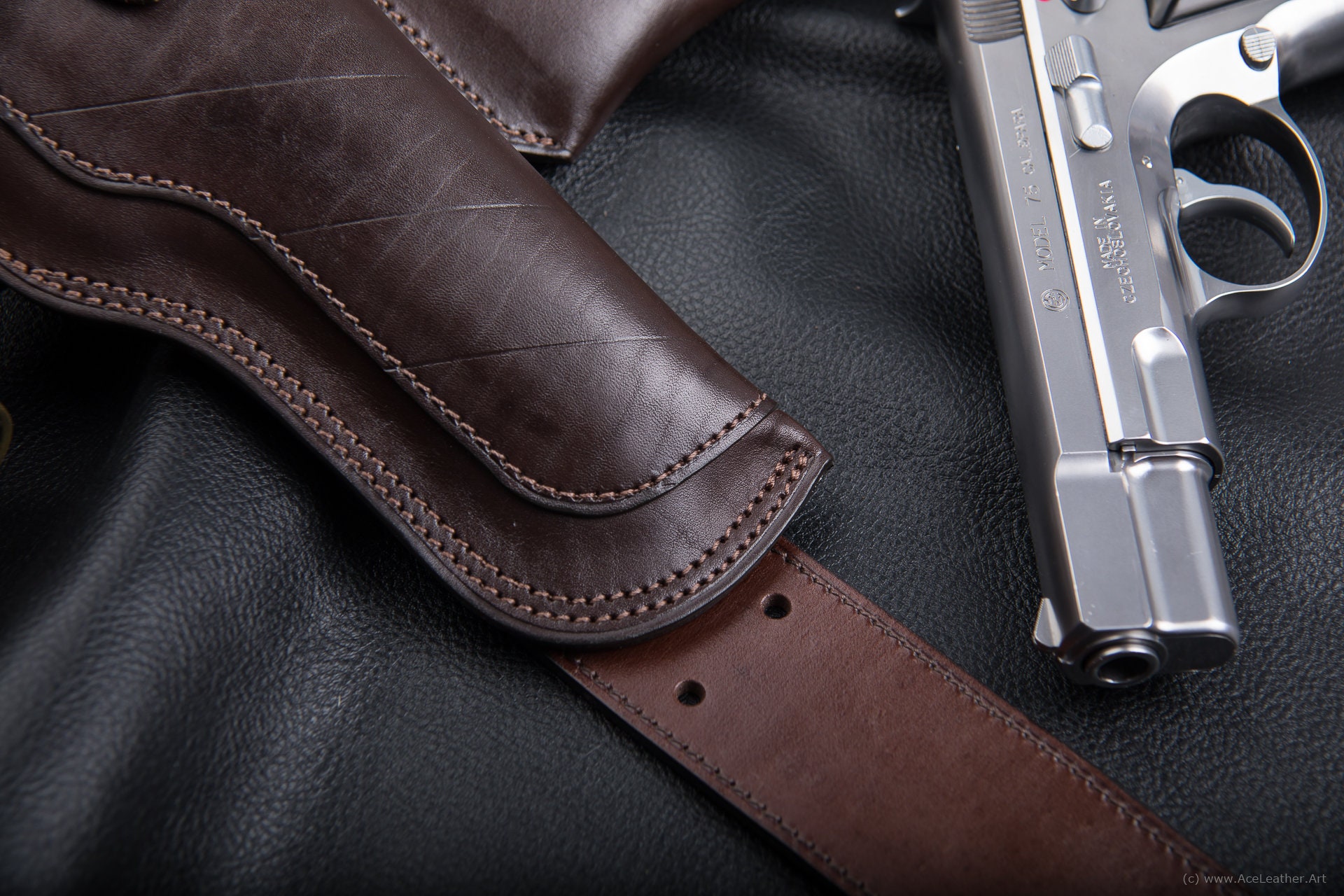 CZ 75 Leather OWB Holster Сustom Made Unique Design Vintage Look Retro ...