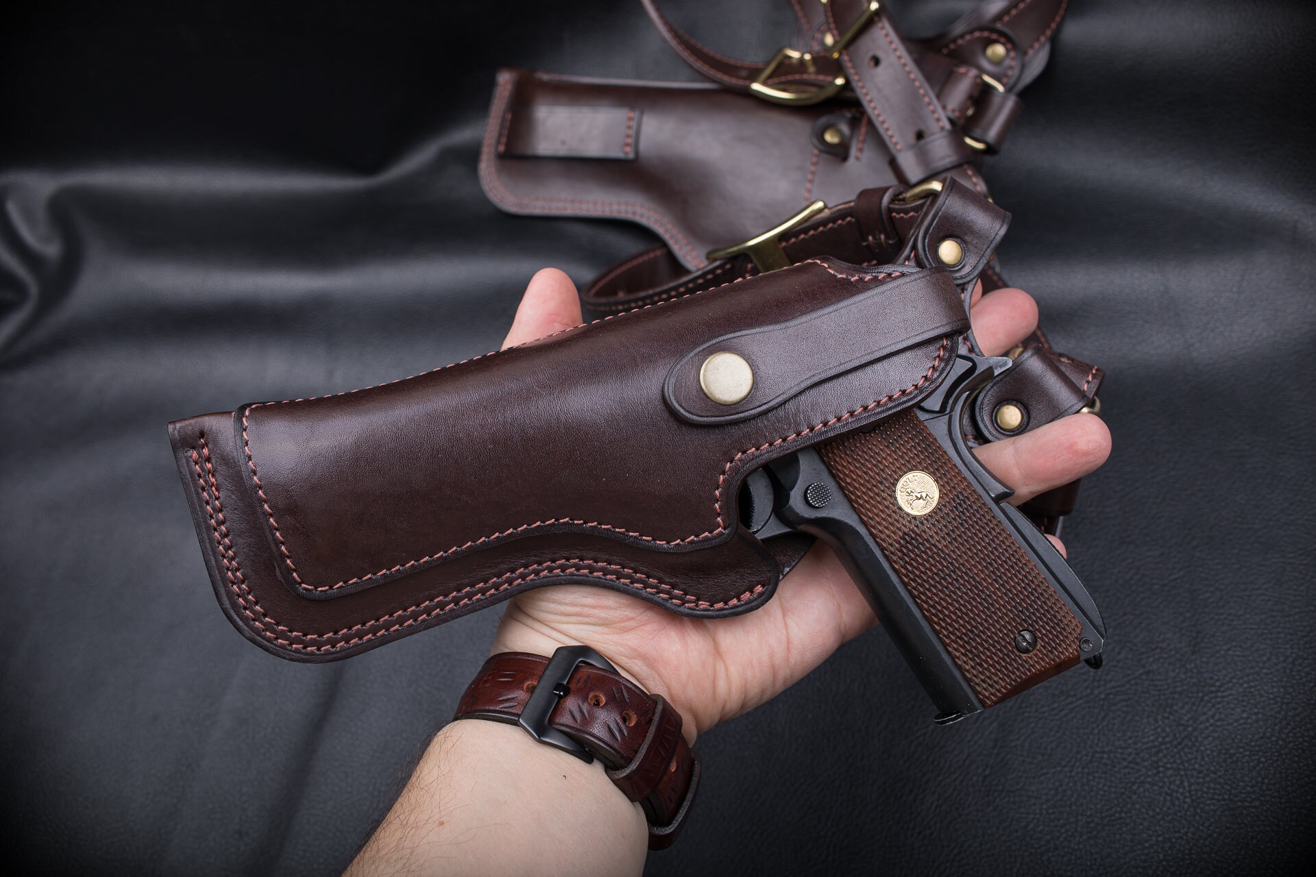 Colt 1911 Custom Made Leather Shoulder Spider Holster | Vintage Look ...