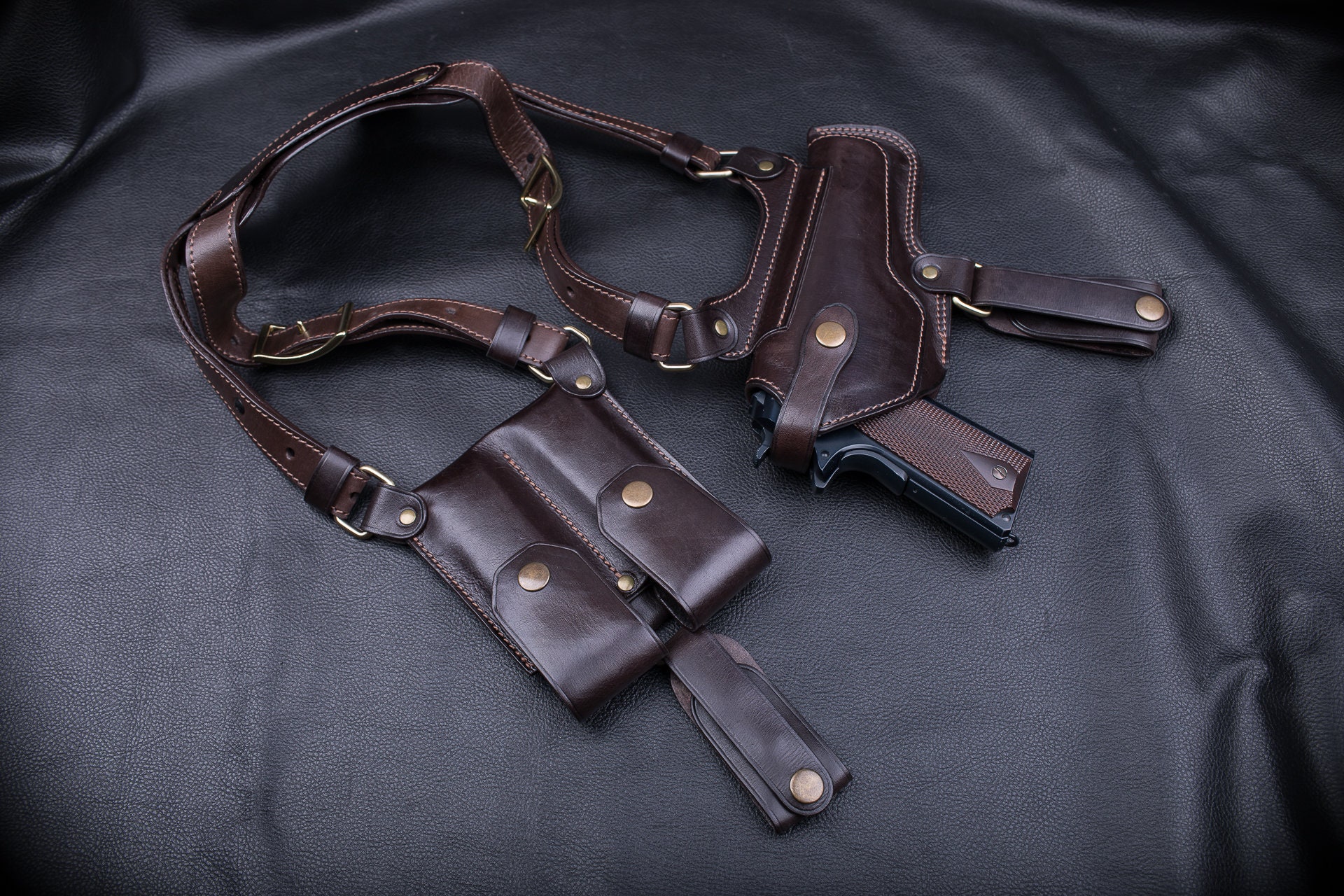 Colt 1911 Custom Made Leather Shoulder Spider Holster Vintage Look ...