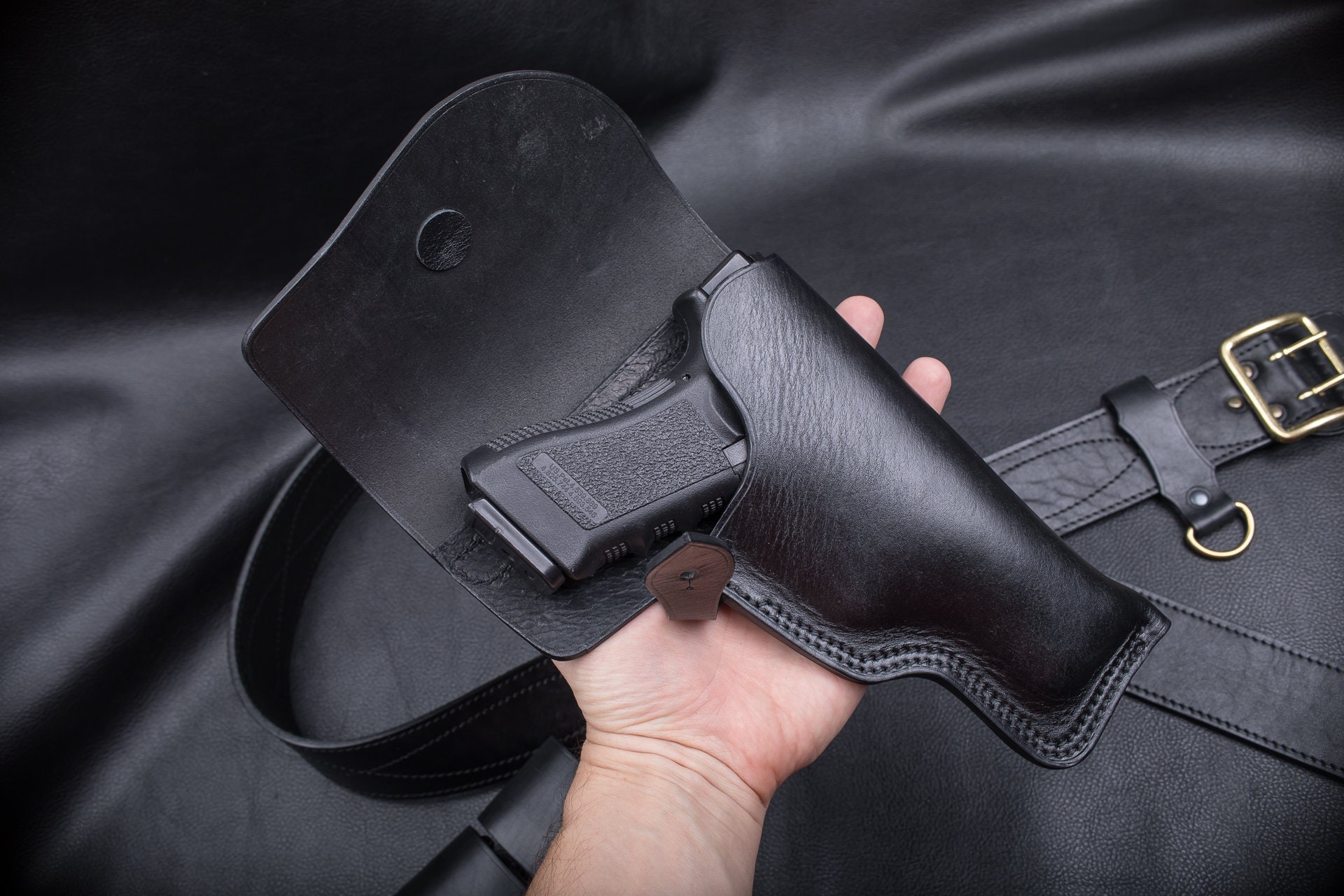 Glock 17 Leather Flap Holster Сustom Made Unique Design Vintage Look ...