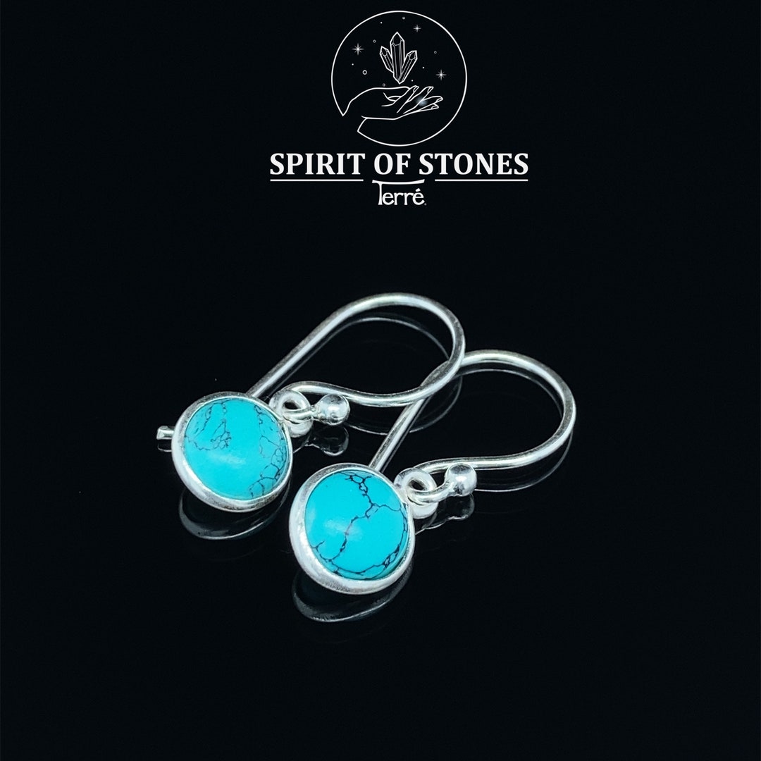 Earrings Turquoise, Dyed Howlite, Blue Cabochon, Stone Round 7 Mm, 925 ...