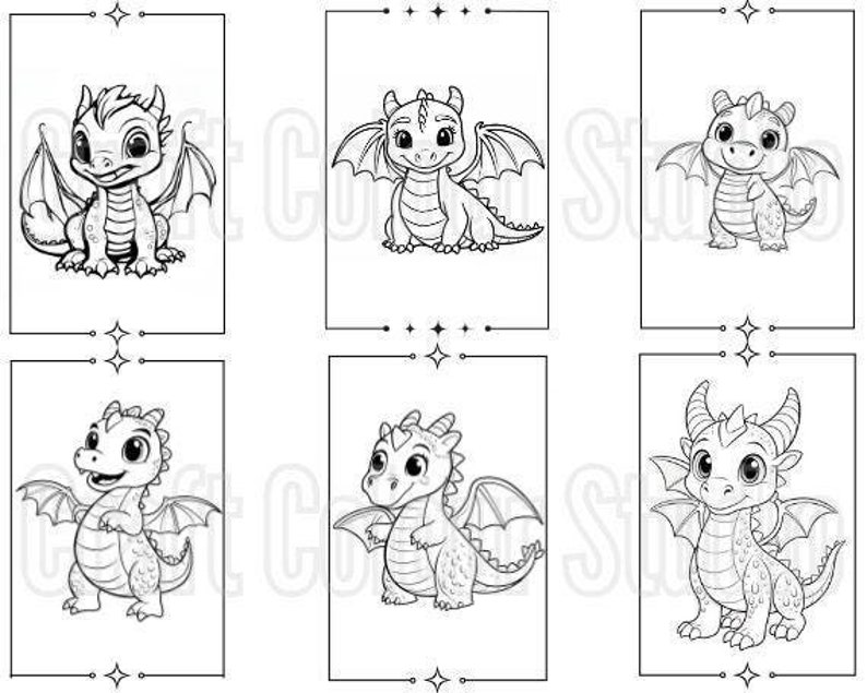 Cute Dragons Printable Colouring Pages - Etsy