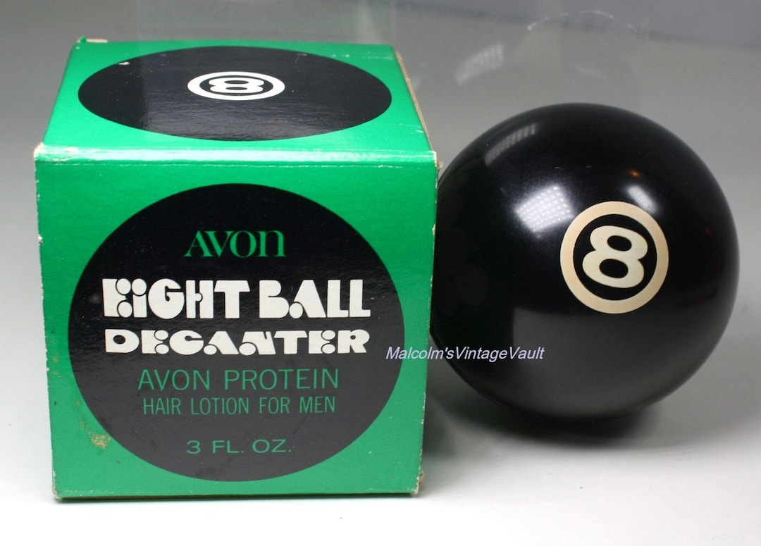 Vintage 1970's Avon eight Ball Decanter in Original Box...hair Lotion ...