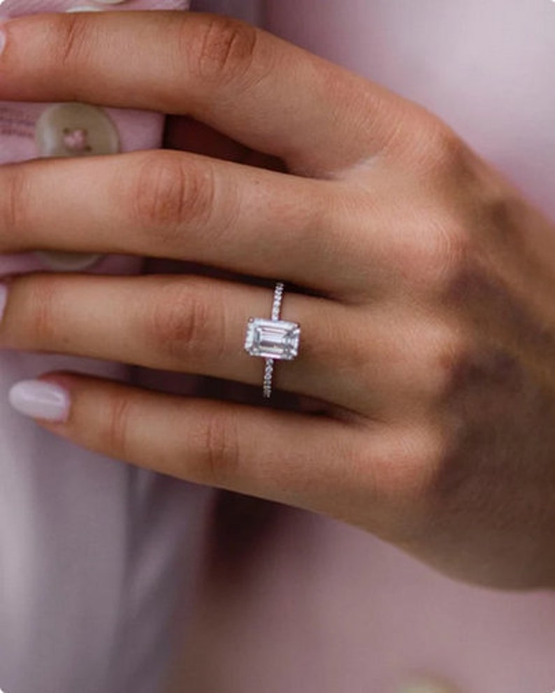 2carat Emerald Cut Moissanite Engagement Ring Hidden Halo Etsy