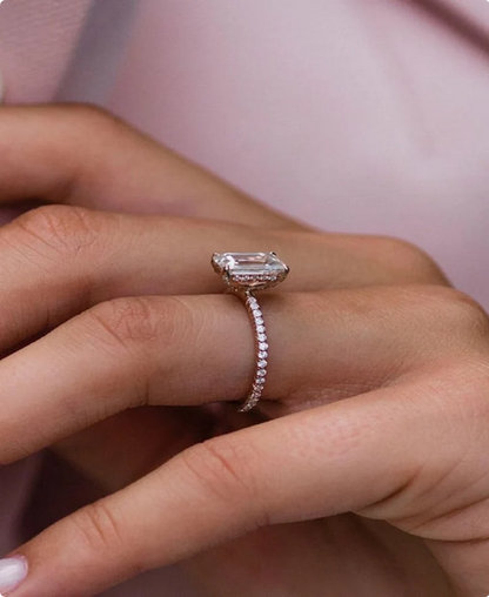 2carat Emerald Cut Moissanite Engagement Ring Hidden Halo Etsy