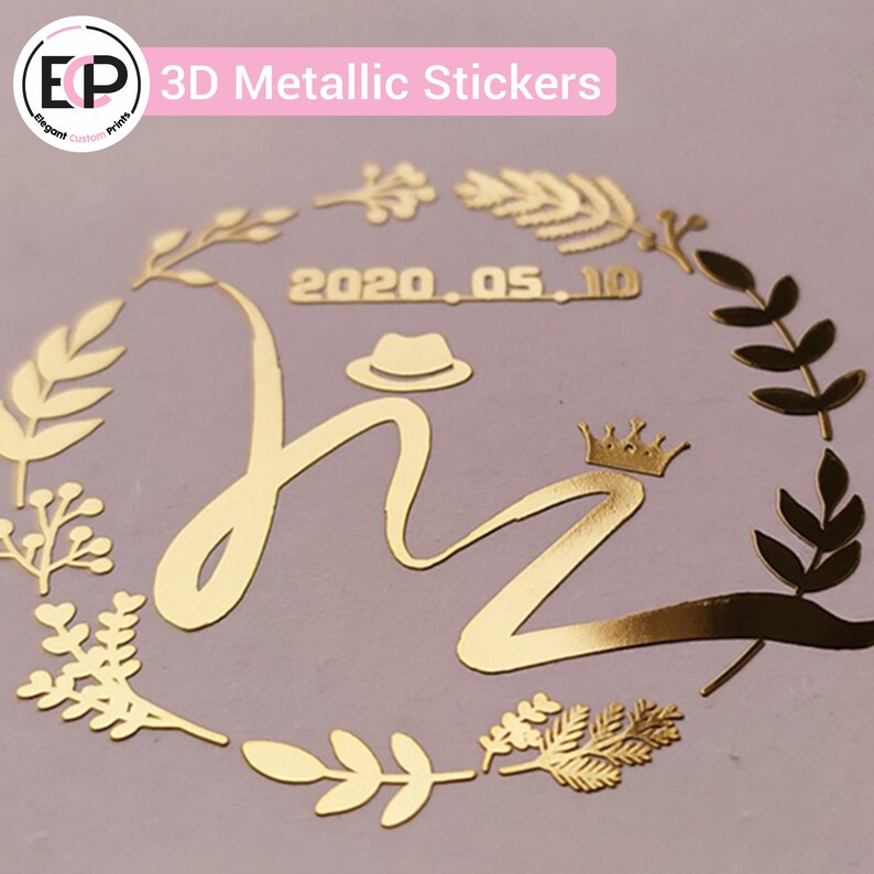 Custom 100 Pcs 3D Vinyl GOLD Metallic Transfer Sticker for Boxes ...