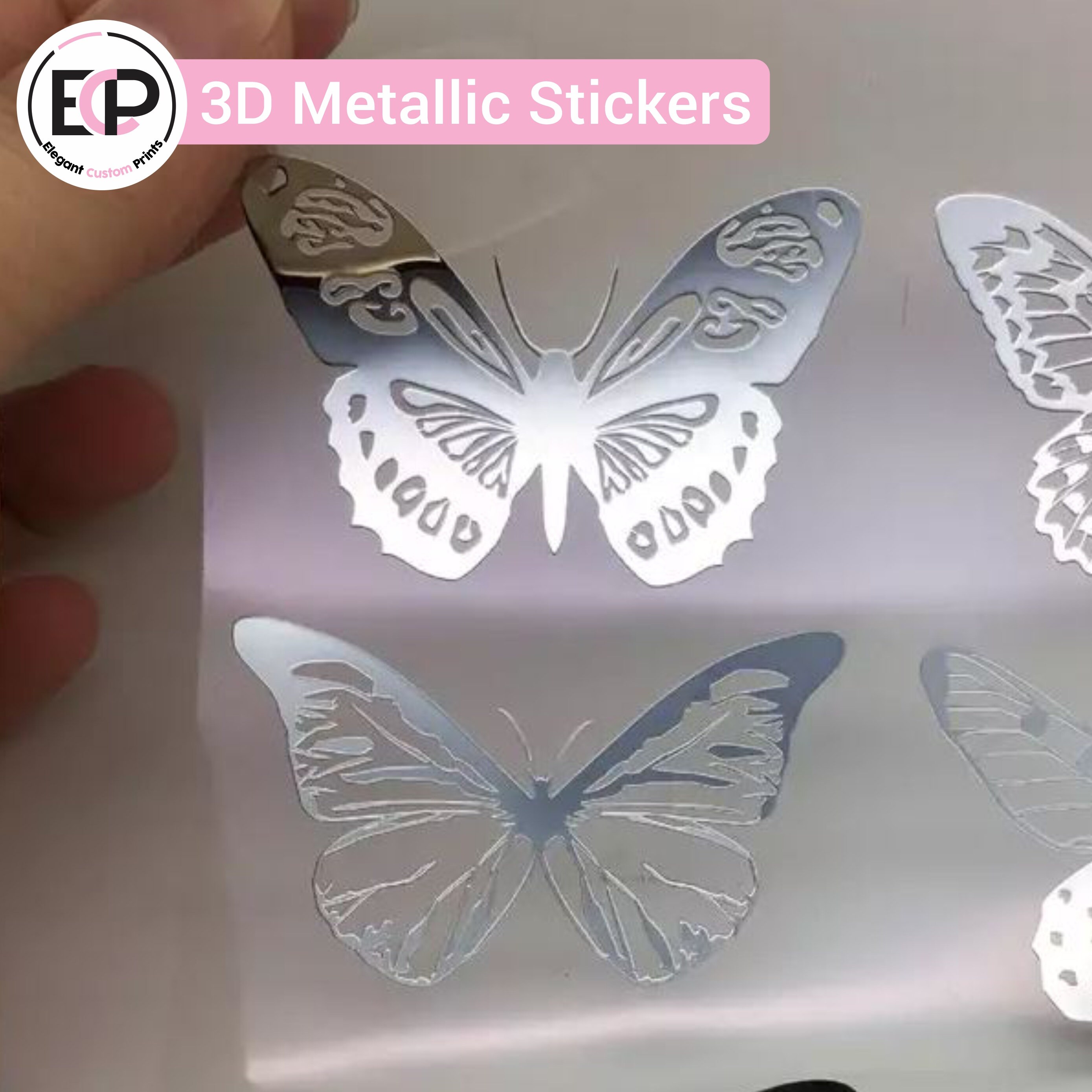 Custom 100 Pcs 3D Silver Metallic Transfer Sticker for Cosmetic Plastic ...
